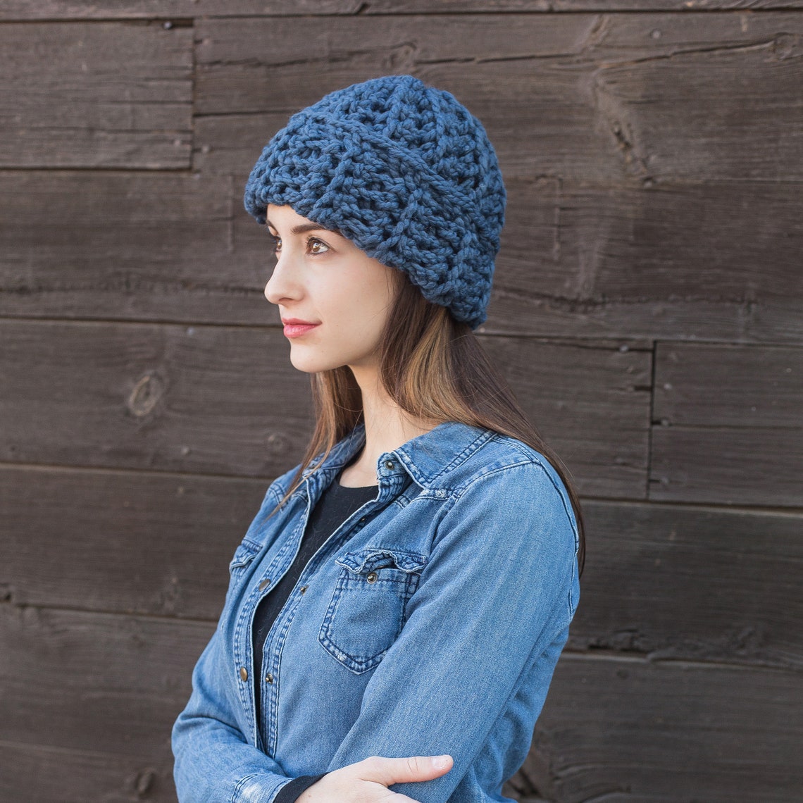 Blue Knit Hat, Cuffed Wool Hat, Slouchy Beanie, Unisex Hats, THE ...