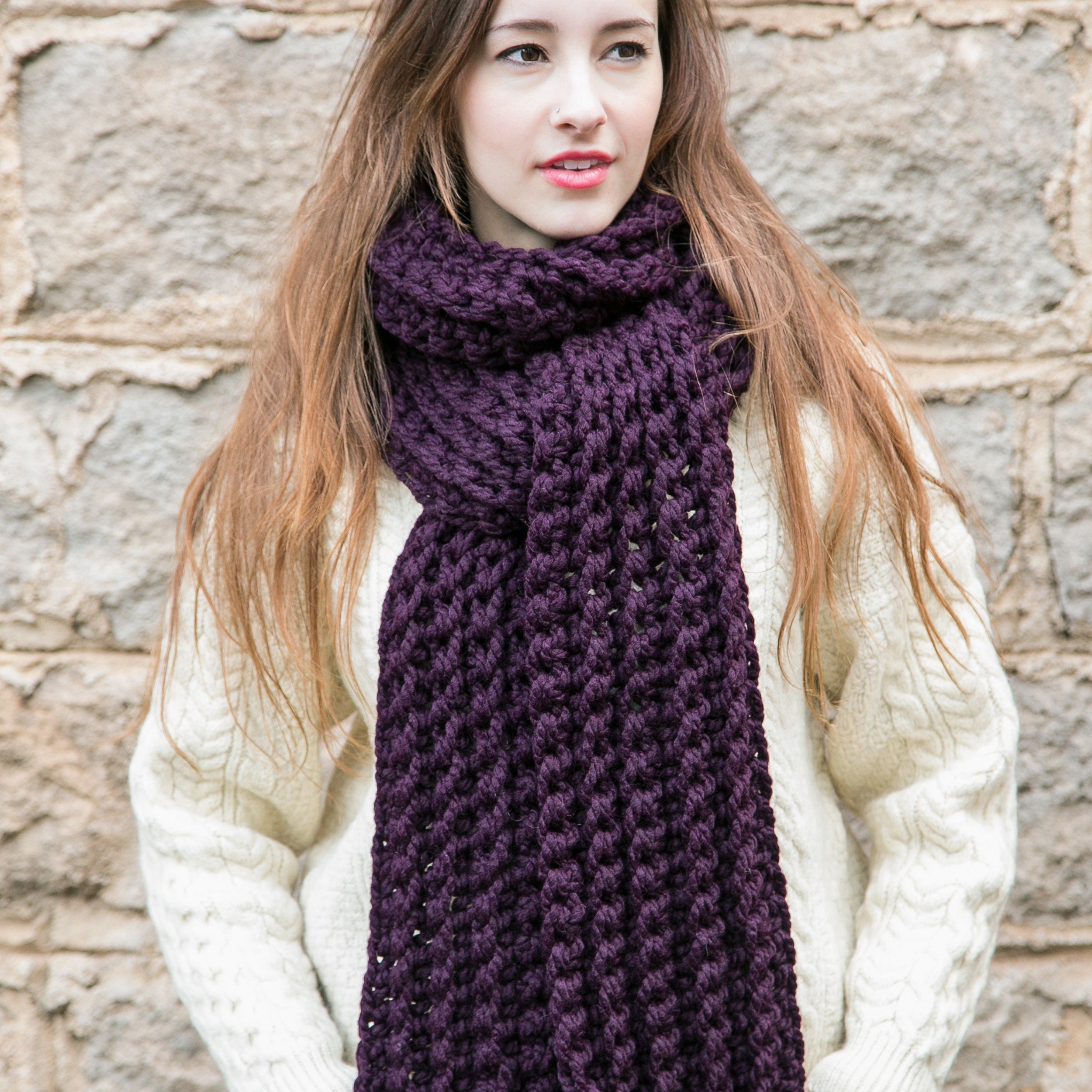 Purple Knit Scarf Unisex Scarves Chunky Knit Scarves | Etsy