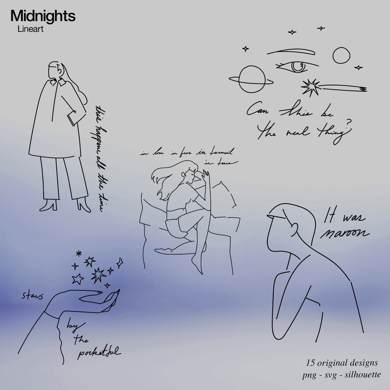 Taylor Swift Midnights Minimal Line Art SVG Vector Files for Printing ...