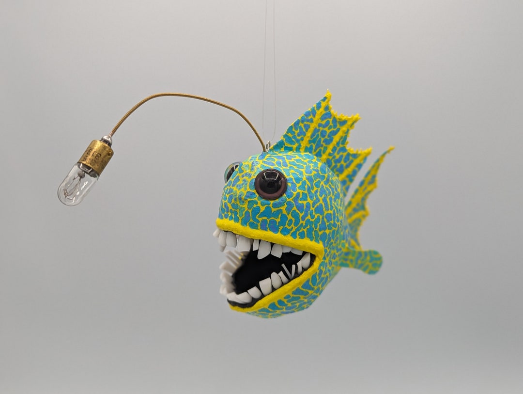 Yellow Spotted Angler Fish Ornament Paper Mache Angler Fish Ornament ...