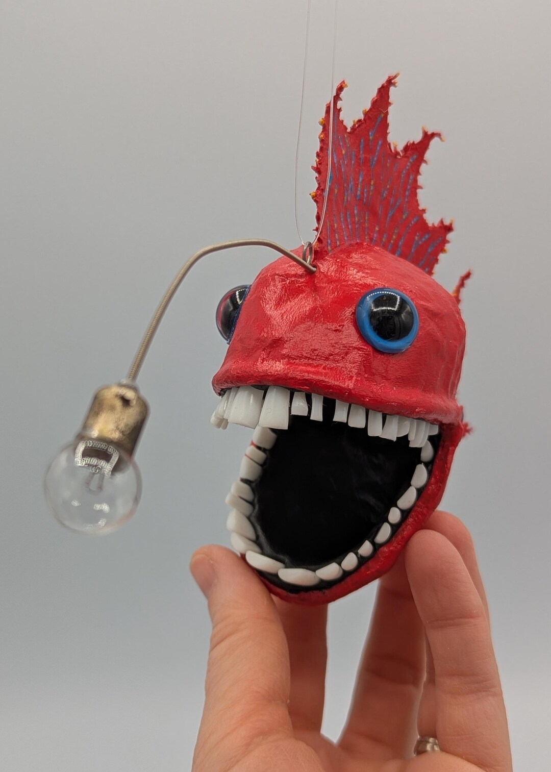 Red Angler Fish Ornament Paper Mache Angler Fish Ornament, Weird, Fish ...