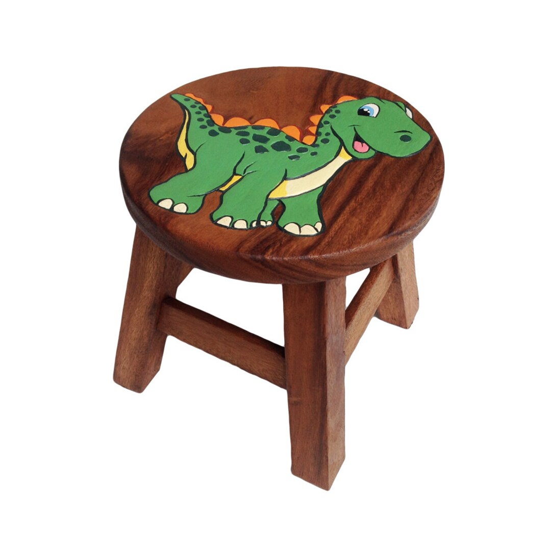 Child Wood Step Stool Kid's Stool Cute Cartoon Dinosaur Hand Painted ...