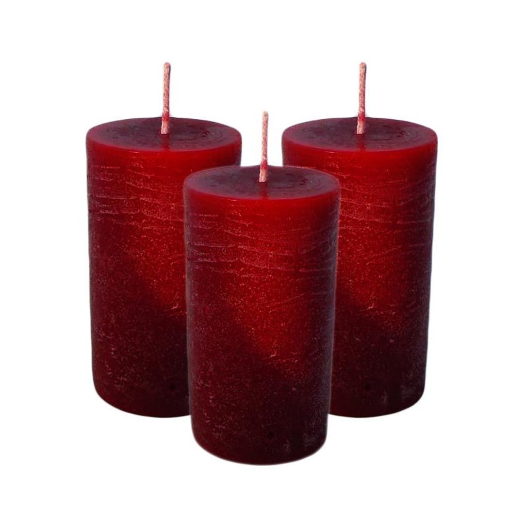 Rustic Wine Red Solid Colour Pillar Candles (3-pack) - Etsy UK