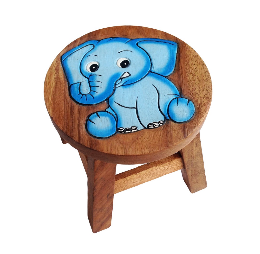 Child Wood Step Stool Kid's Stool Cute Cartoon Elephant Hand Painted ...
