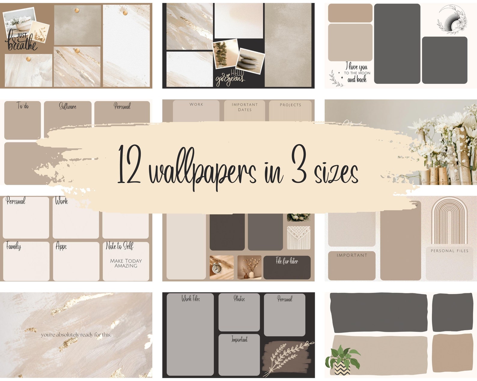 Neutral Desktop Wallpaper Set, Computer Wallpaper & Desktop Icons ...