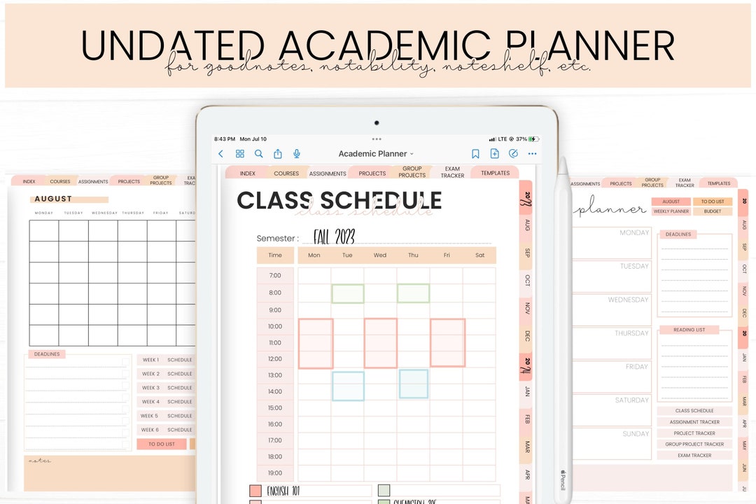 Undated Digital Student Planner, Academic Digital Planner for Goodnotes ...