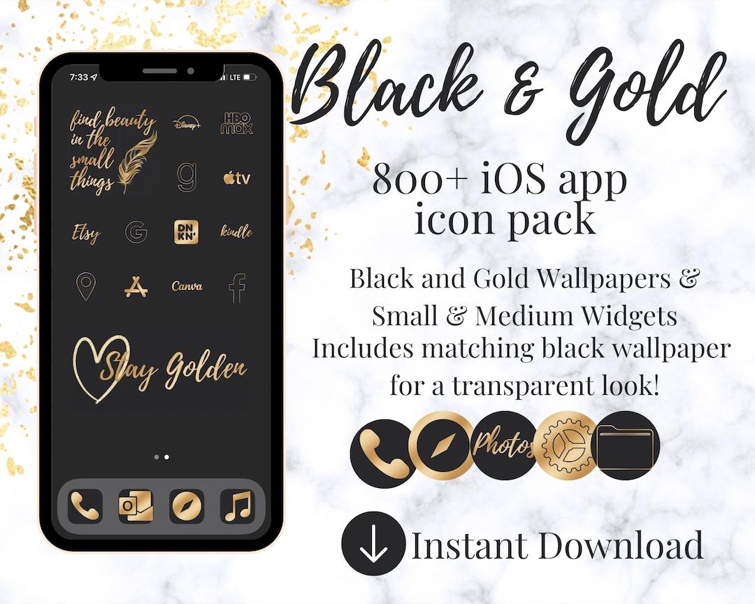 800+ Gold and Black App Icons, iPhone Wallpaper, Ios 14 Aesthetic, Ios ...