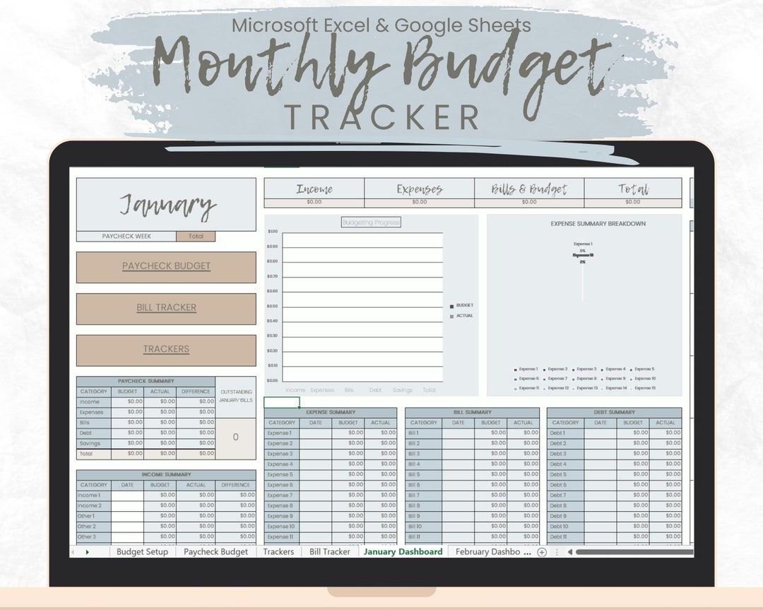 Monthly Budget Spreadsheet, Digital Budget Planner, Financial Tracker ...