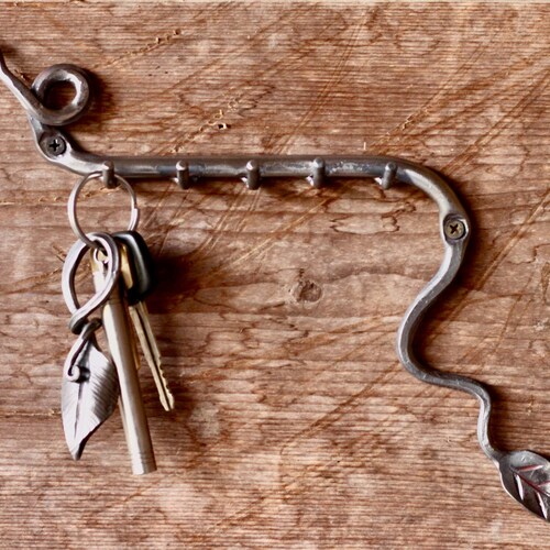 Leafy Key Holder Rack Hand Forged Blacksmith - Etsy
