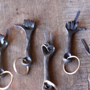 Blacksmith Forged Hand Gesture Keychain | Peace Sign, Middle Finger ...