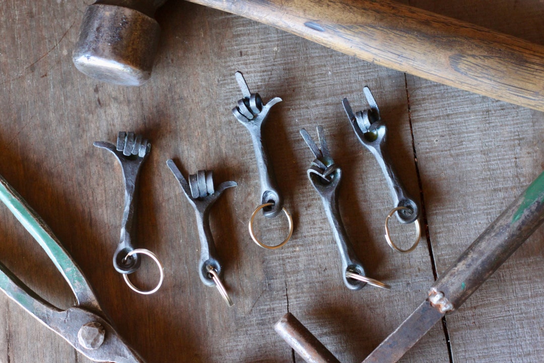 Blacksmith Forged Hand Gesture Keychain | Peace Sign, Middle Finger ...