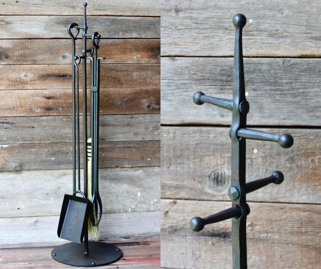 Hand-forged Fireplace Tool Set With Stand: Wicks Forge Design - Etsy