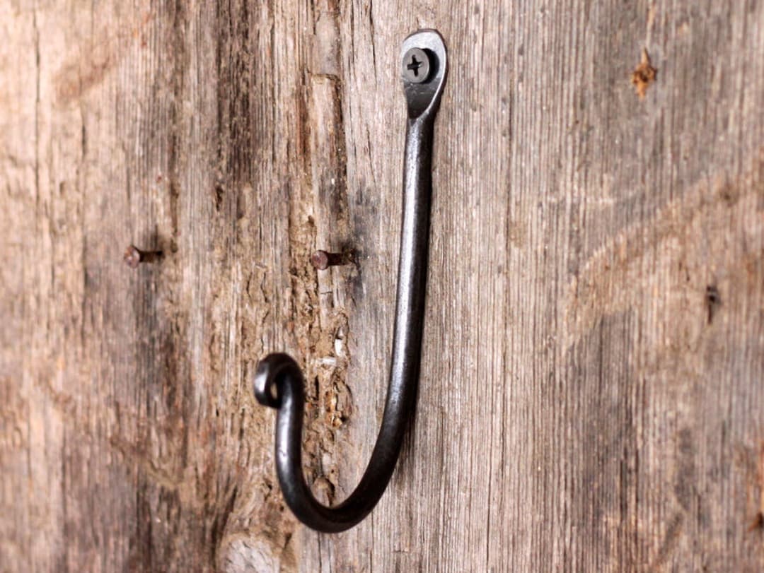 Hand Forged Wrought Iron Wall Hook | Rustic Blacksmith Coat Hanger - Etsy