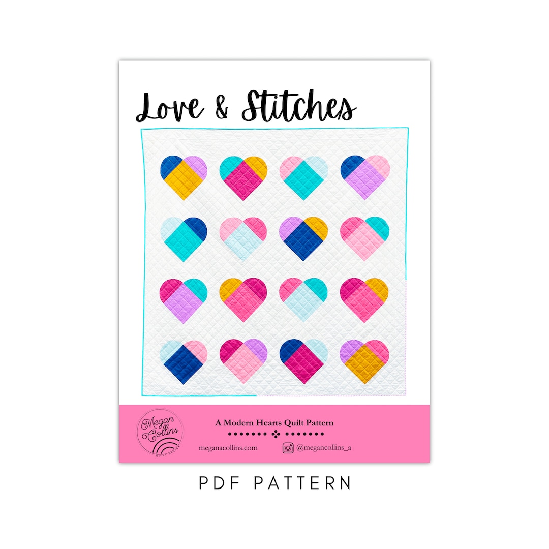 PDF Love and Stitches Quilt Pattern Download, Modern Heart Quilt, Fat ...