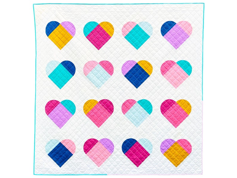 PDF Love and Stitches Quilt Pattern Download, Modern Heart Quilt, Fat ...