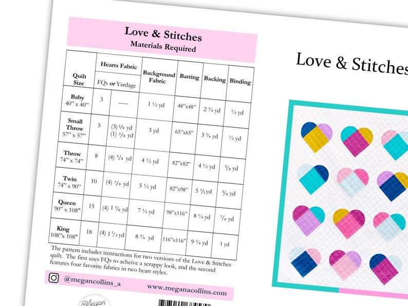 PDF Love and Stitches Quilt Pattern Download Modern Heart - Etsy