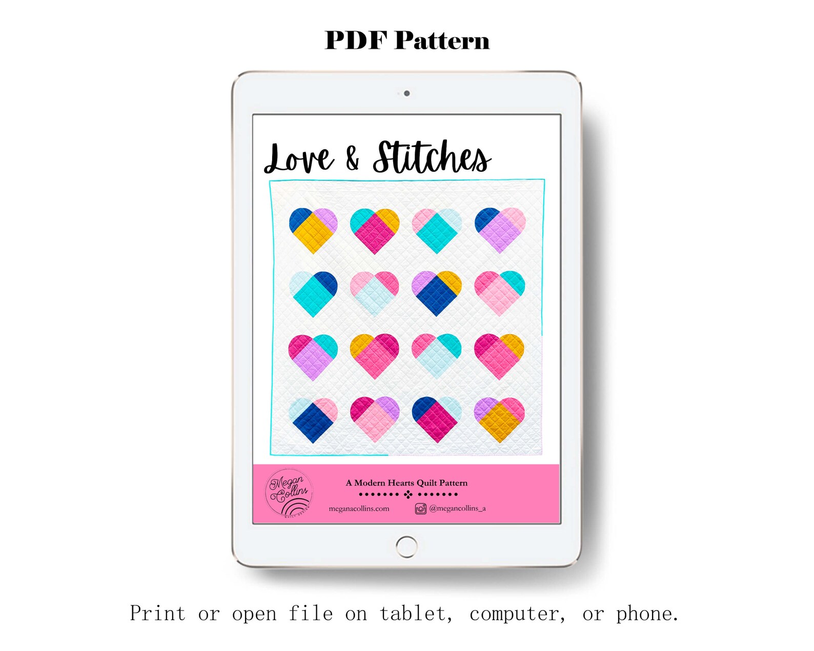 PDF Love and Stitches Quilt Pattern Download, Modern Heart Quilt, Fat ...