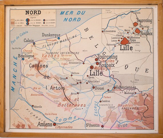 Map GEOGRAPHY Vintage Large Stunning French School Poster | Etsy