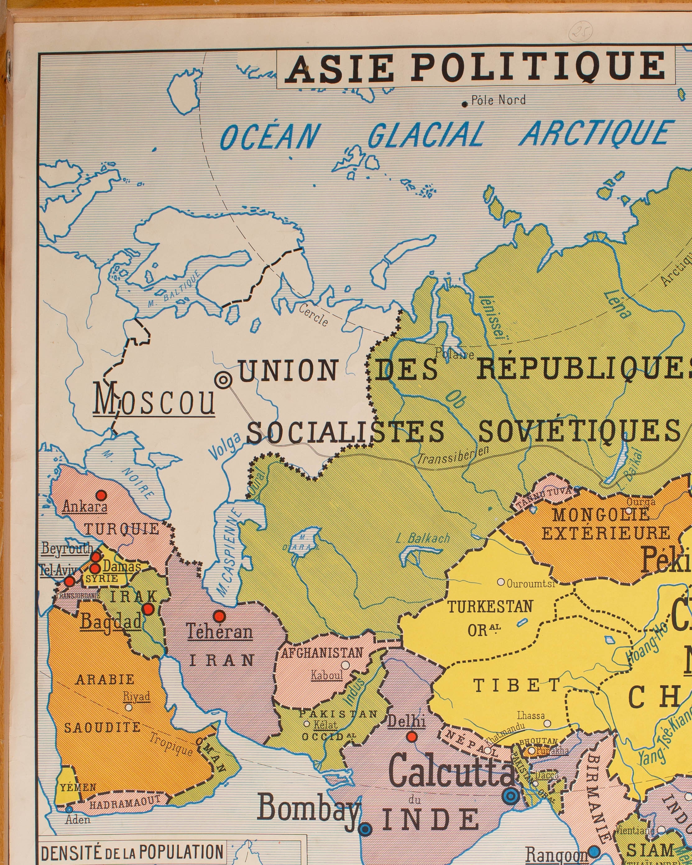 Map GEOGRAPHY ASIA Vintage Large Stunning French School Poster Double ...
