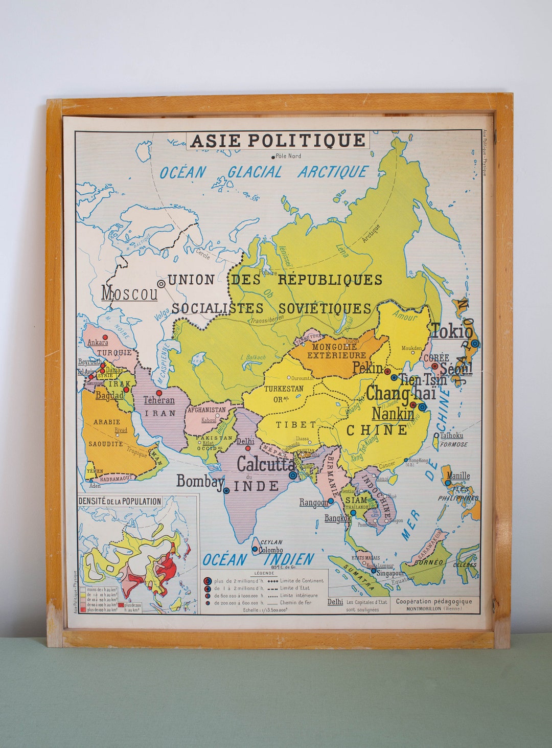 Map GEOGRAPHY ASIA Vintage Large Stunning French School Poster Double ...