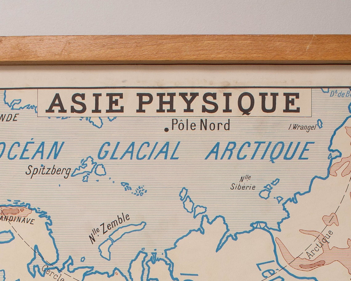 Map GEOGRAPHY ASIA Vintage Large Stunning French School Poster Double ...