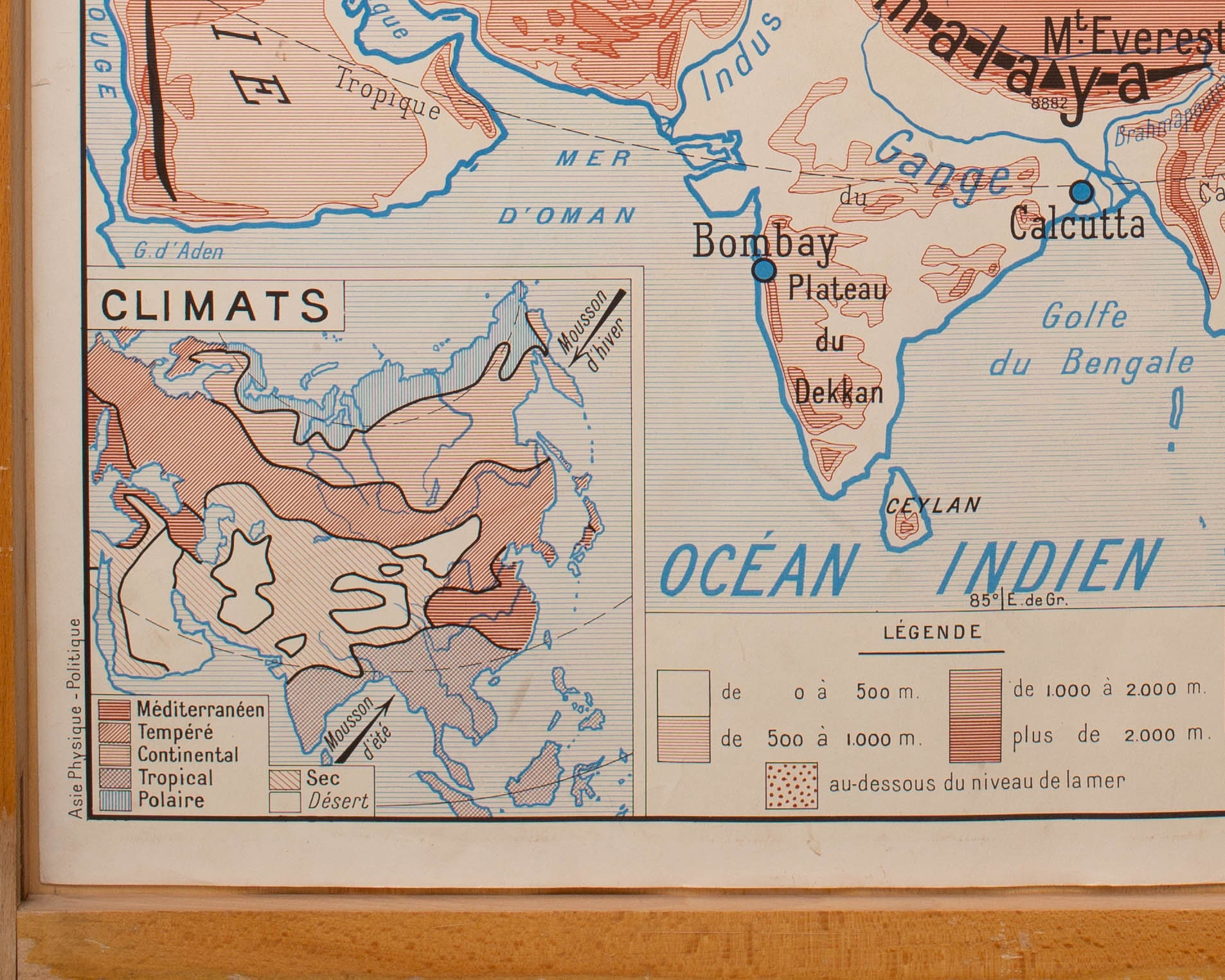 Map GEOGRAPHY ASIA Vintage Large Stunning French School Poster Double ...