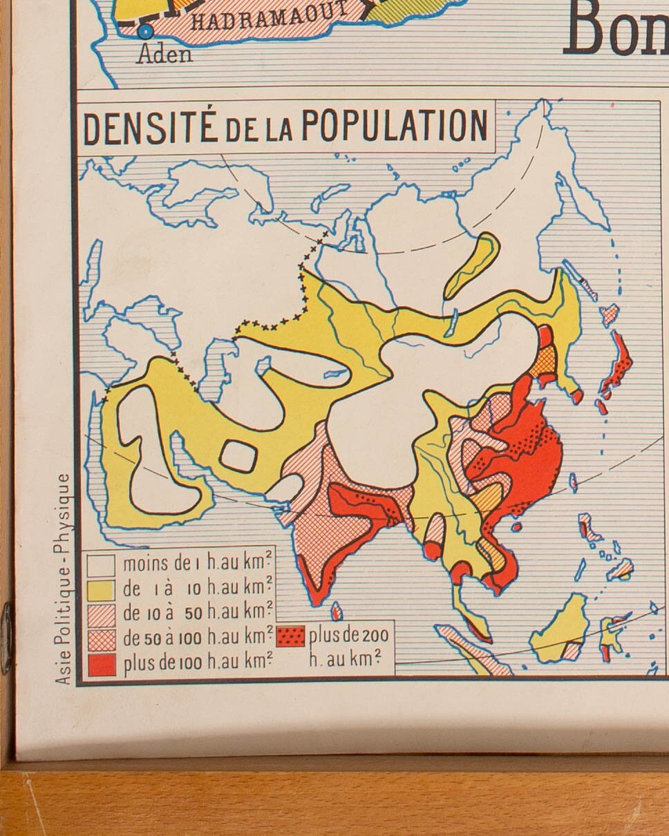 Map GEOGRAPHY ASIA Vintage Large Stunning French School Poster Double ...