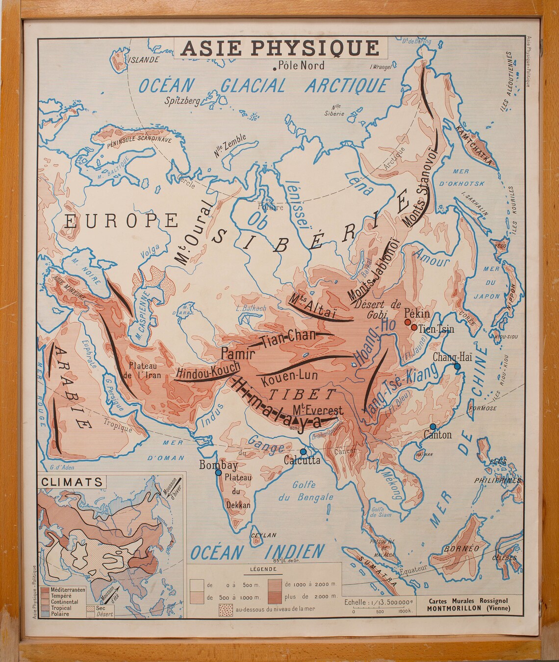 Map GEOGRAPHY ASIA Vintage Large Stunning French School Poster Double ...