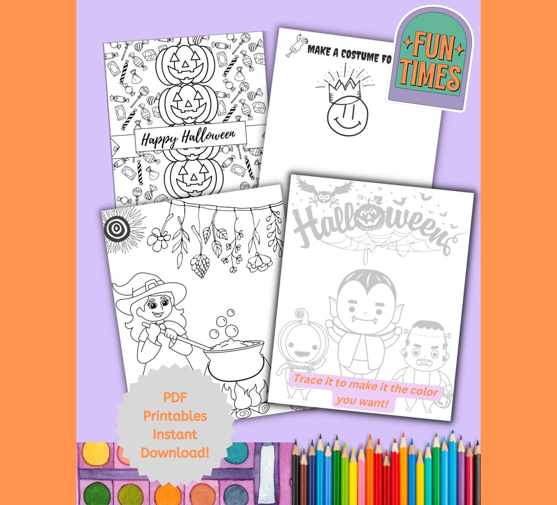 Digital Coloring Pages 4 Single Pages Fall Coloring Pages - Etsy