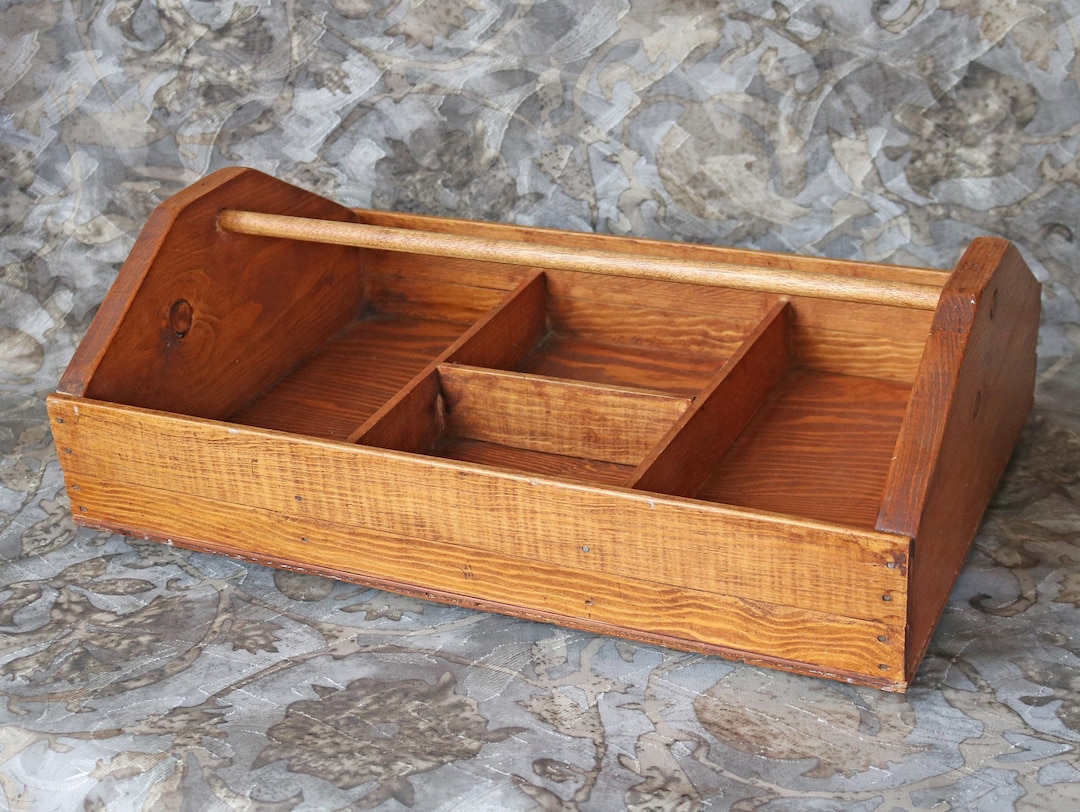 18 X 12 Tool Tote Vintage Wood Carrier Carryall Tool Box Art Supplies ...