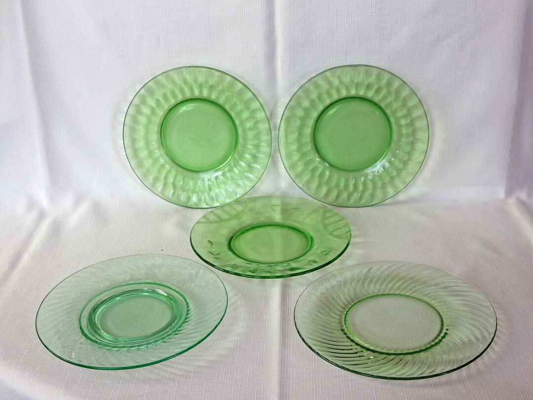 Five 8 Green Depression Glass Plates Vaseline Uranium Instant ...