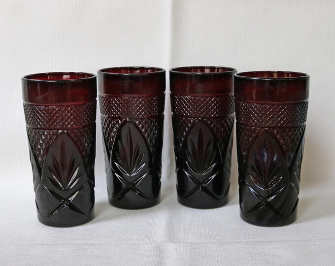 Antique Ruby Red Glass Tumblers - Set of 4 Cristal D'arques-durand - Etsy