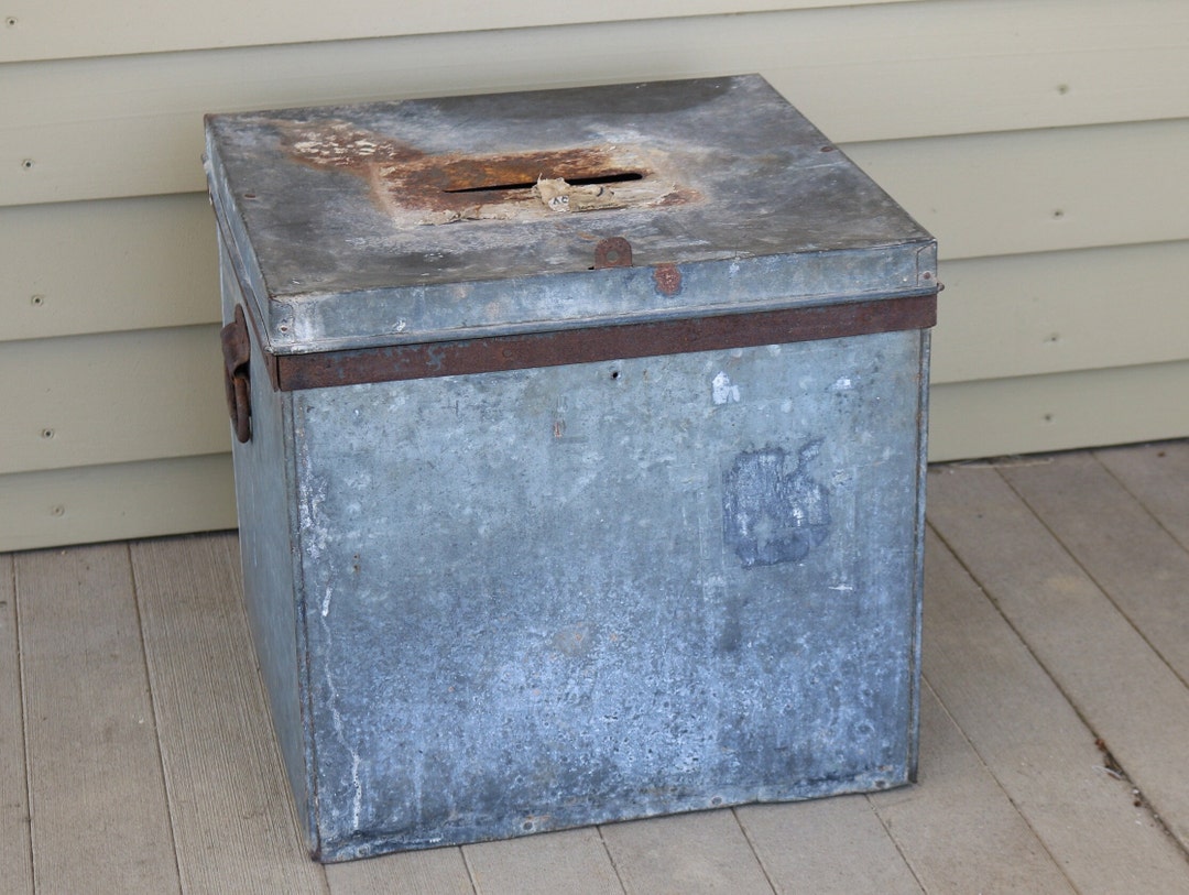 Vintage Galvanized Metal Ballot Box: 1920s-50s Lockable Election Decor ...