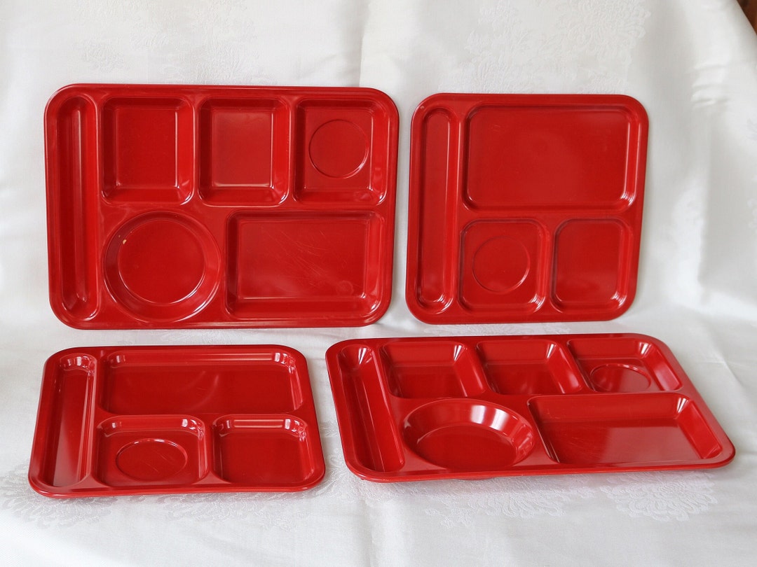 Texas Ware Red Cafeteria Trays Set of Four 4 2 Rectangle 2 Square Solid ...