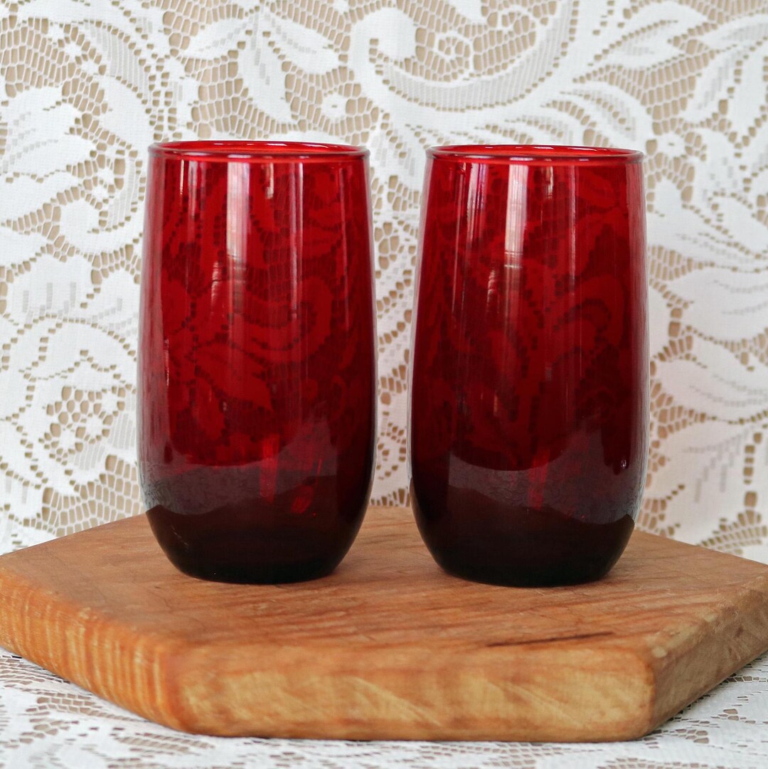 Anchor Hocking ~ "roly Poly Royal Ruby" ~ Set of Two (2) Flat Tumblers ...