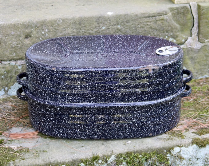 18" X 12" X 8.5" Lisk Enamelware Oval Roaster, Lid & Lifter ~ Lisk #2 ...