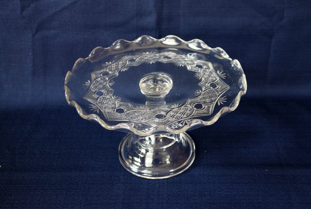 Antique EAPG Cake Stand: Clear Glass Chain With Star, 9" Bryce Walker ...