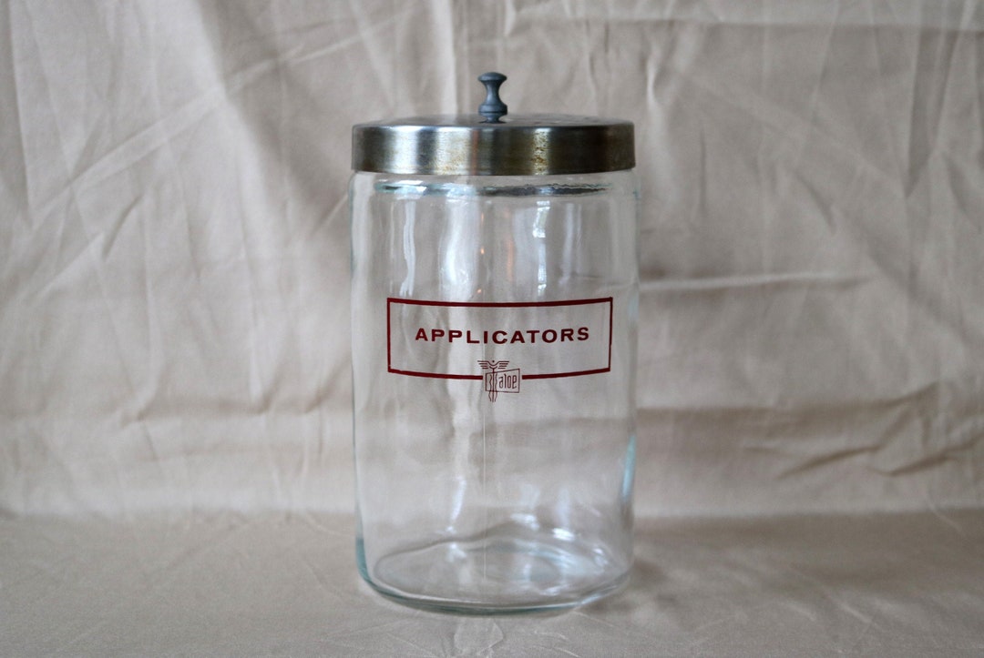 Clear Glass Medical Jar/canister With Metal Lid Applicators Aloe ...