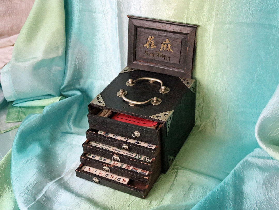Mahjong Mah-jongg Set Complete With Rule Book Bone & Bamboo Tiles Bone ...