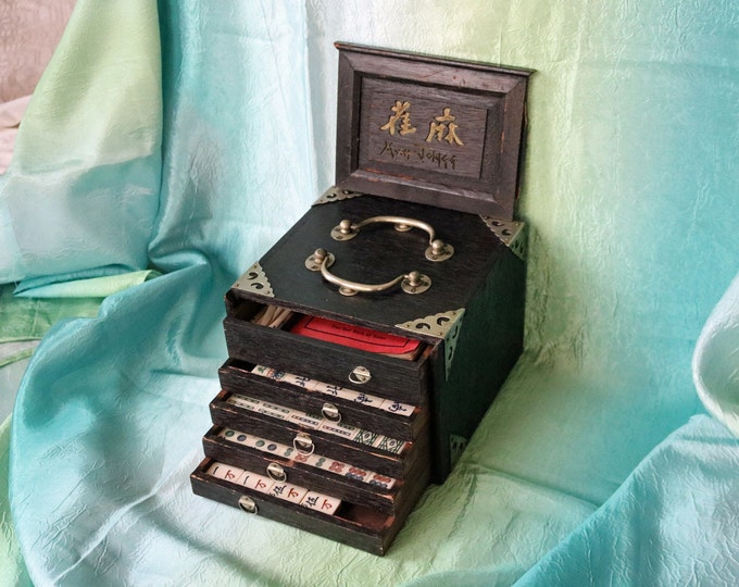 Mahjong ~ Mah-jongg Set ~ Complete With Rule Book ~ Bone & Bamboo Tiles ...