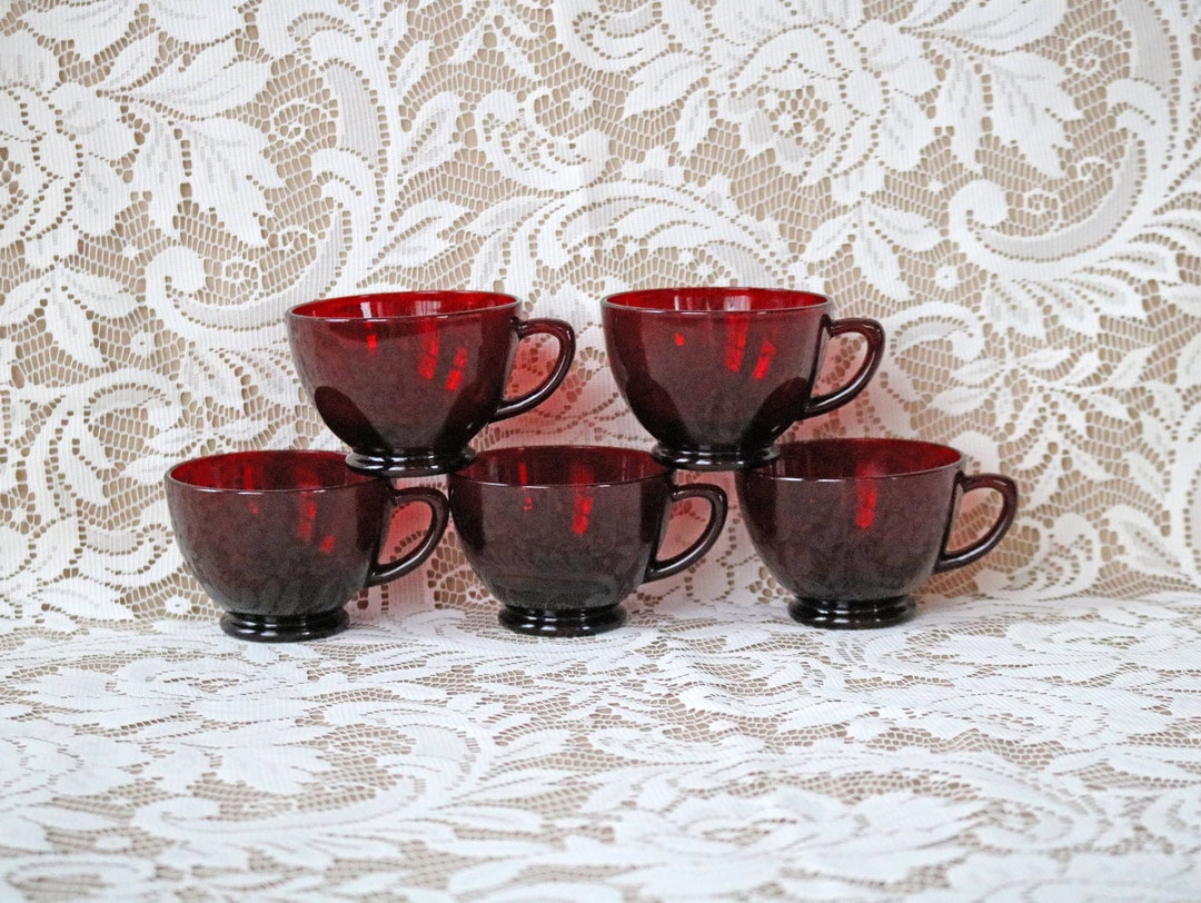 Set of Five (5) ~ Anchor Hocking ~ Royal Ruby ~ Punch/snack/coffee Cups ...