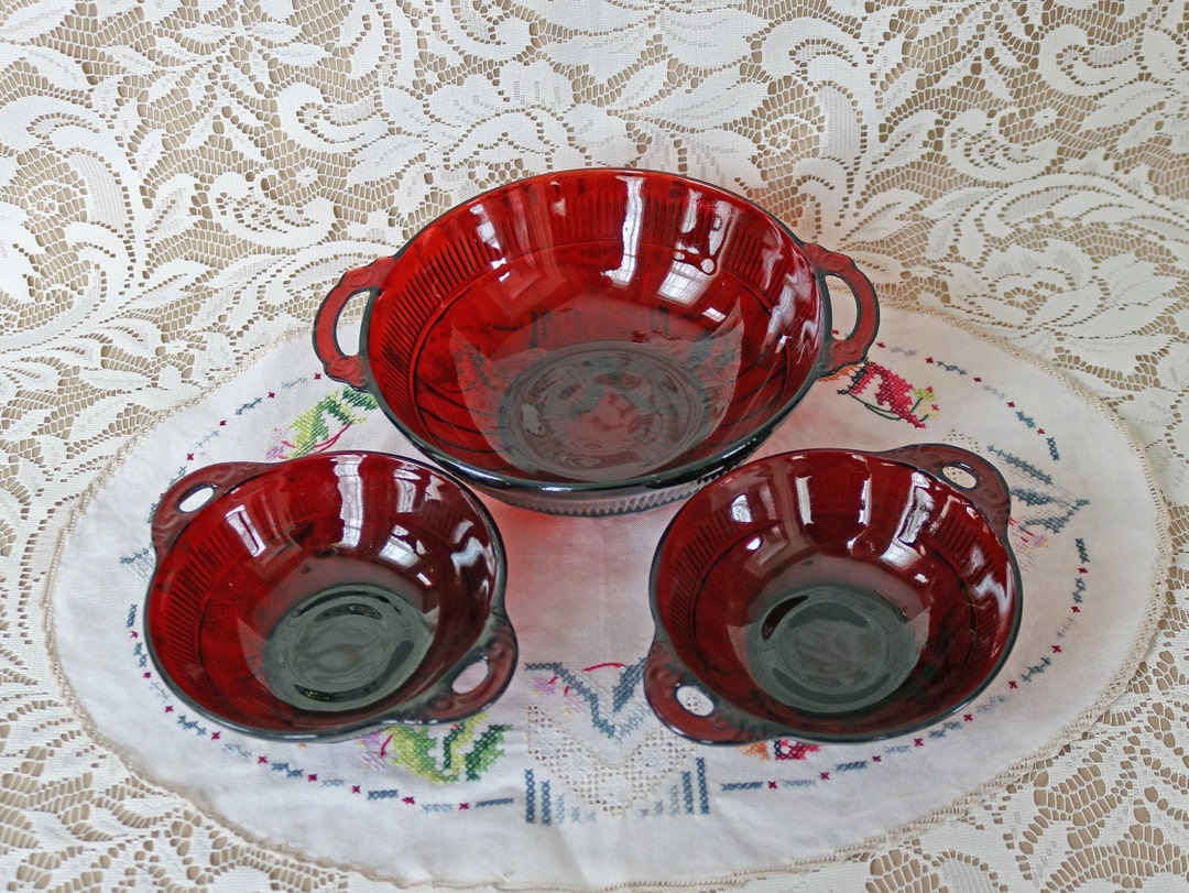 3 coronation Royal Ruby, Red Glass Bowls Anchor Hocking 1936-40 1 Nappy ...