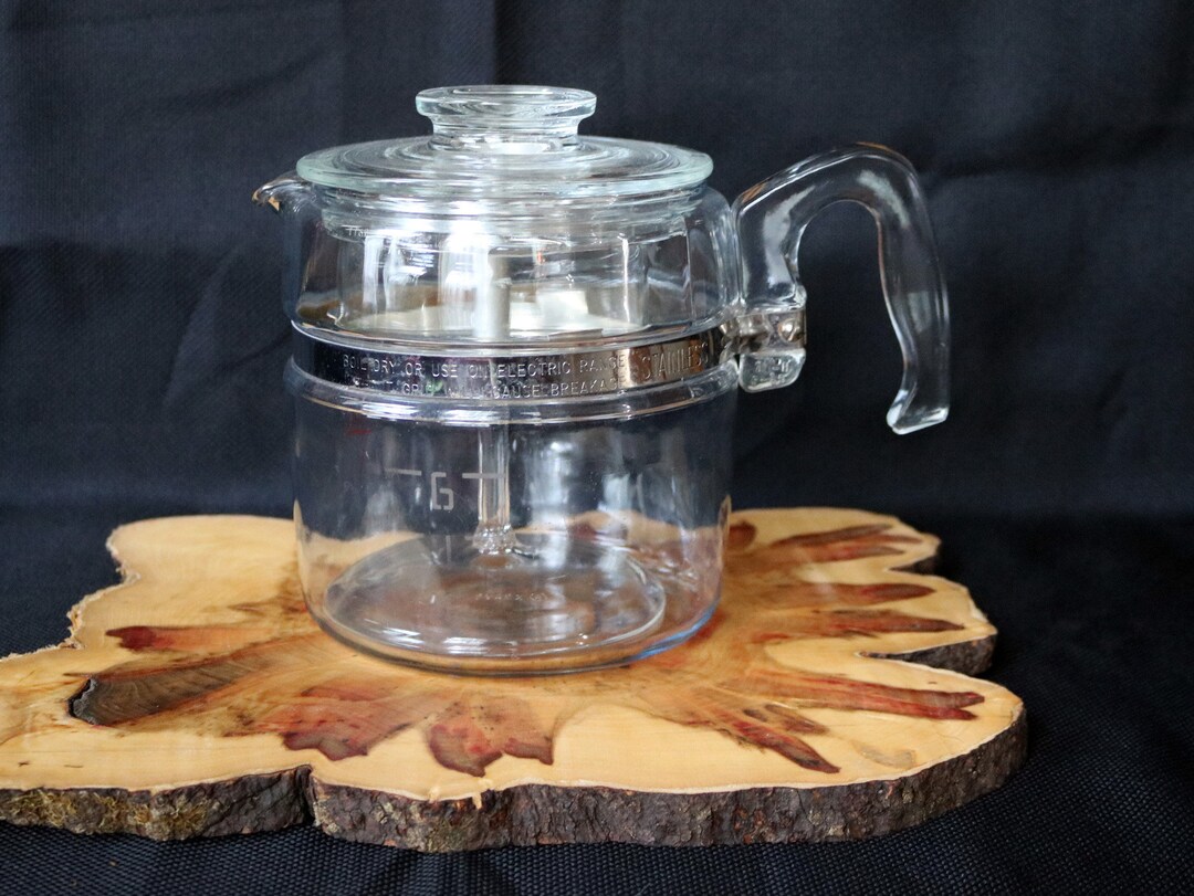 Pyrex Flameware Coffee Pot Percolator 6 Cup Complete Teapot Blue Tint ...