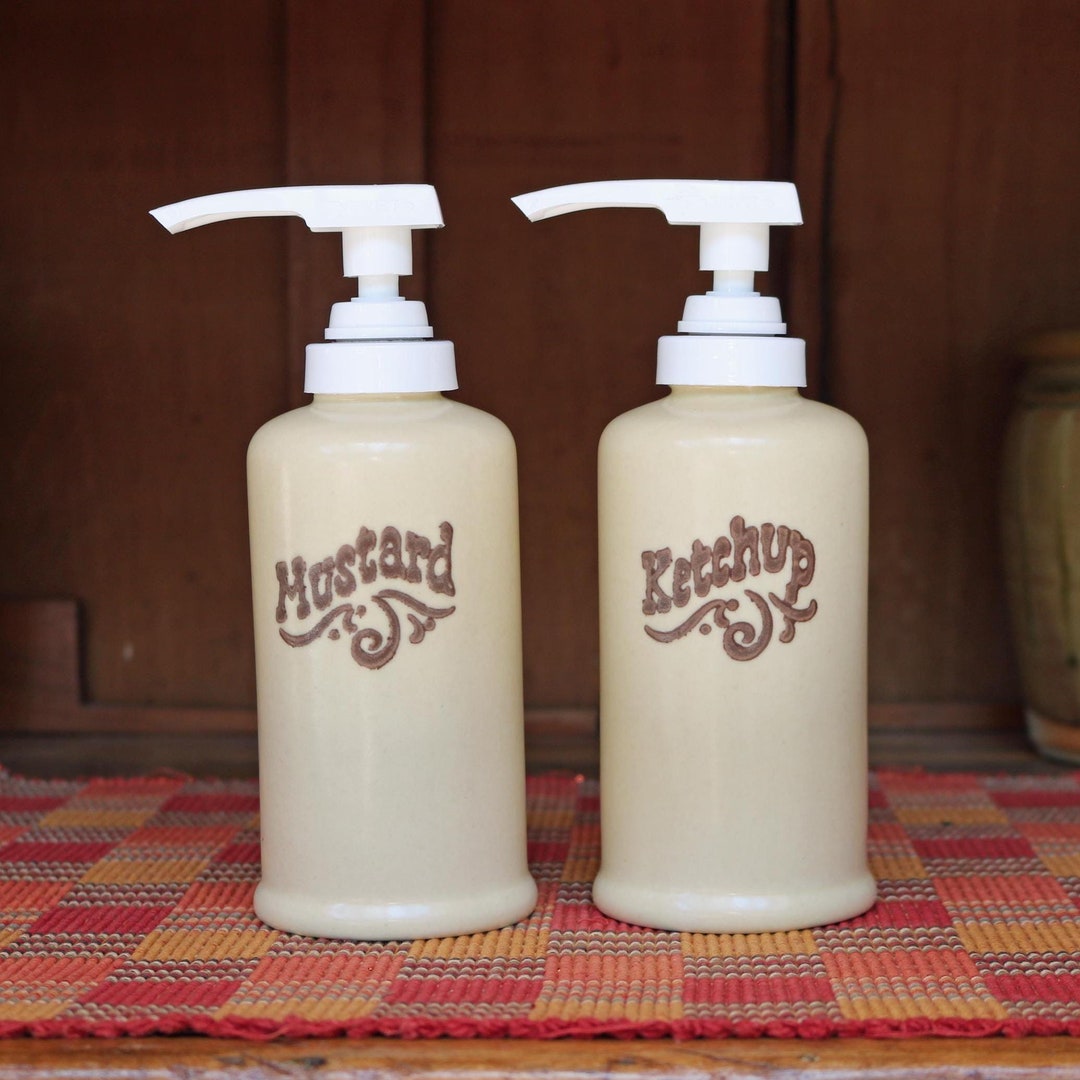 Ketchup & Mustard Dispenser Set With Pumps Pfaltzgraff Village made in ...