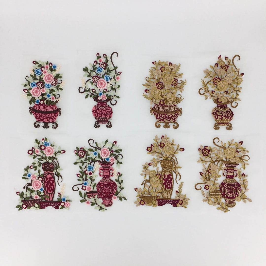 1 Set Embroidered Patch Flowers and Vase for Dress, Gown, Shoes, Bag ...