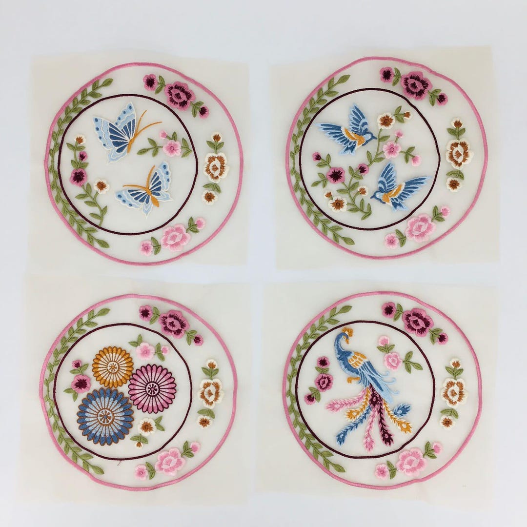 1 Piece Round Circle Embroidered Patch Flowers, Birds, Umbrellas ...