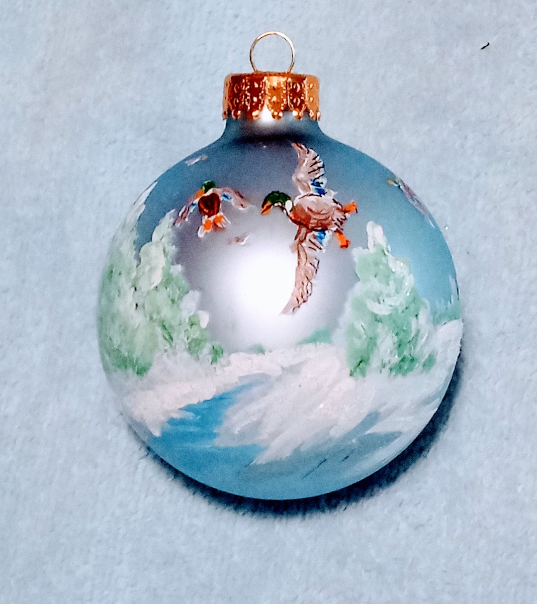 Ducks Ornament; Ducks Flying in a Glittering Winter Wood Scene; Wild ...