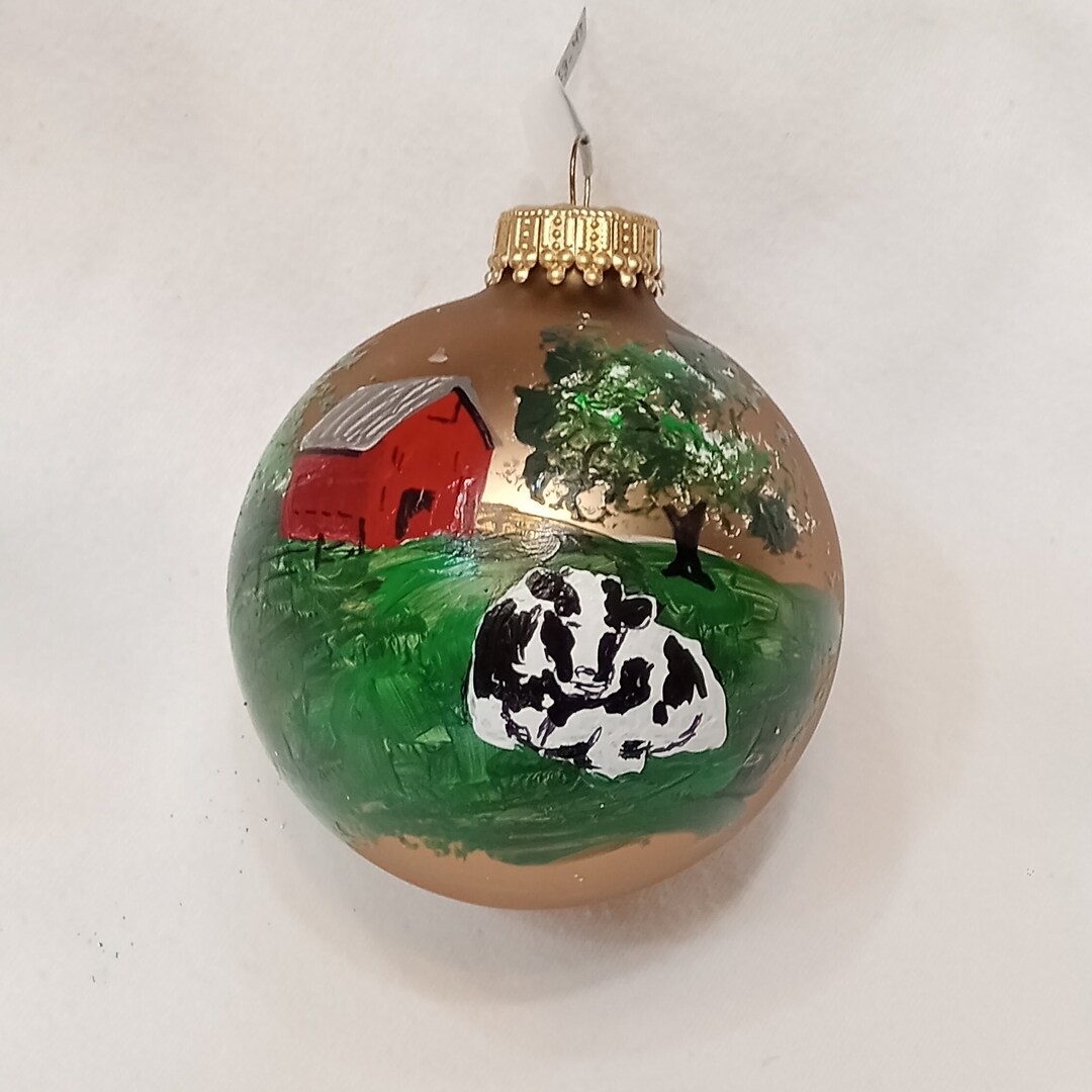 Holstein Cow Glass Ornament Dairy Cow Farm Scene. Hand - Etsy