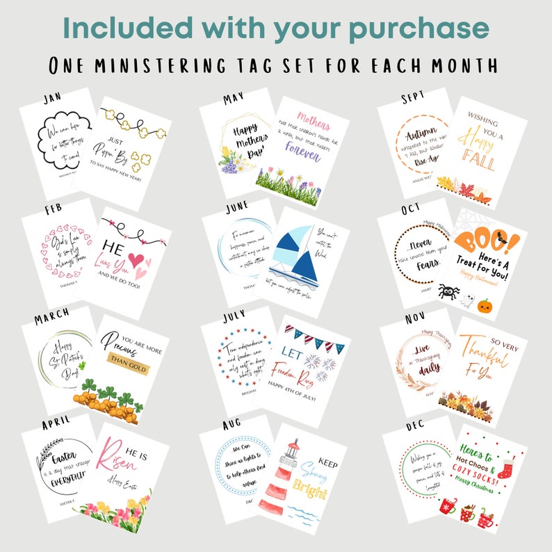LDS Ministering Gift Tags, 12 Month Printable Bundle (digital Download ...