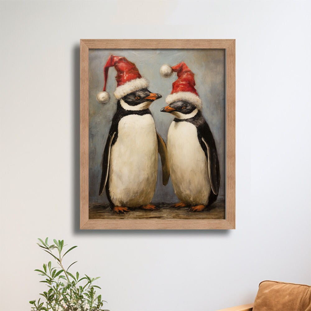 Two Penguins Christmas Wall Art Decor Poster Print - Etsy